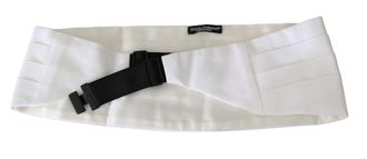 Dolce & Gabbana White Men Waist Belt Cotton Cummerbund Silk