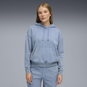 Puma Essentials Elevated Relaxed Wash Hoodie Damen, Kleidung, Blau, XL