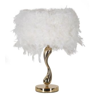 Paris Prix Lampe &agrave; Poser Imitation Plume Cart 47cm Or & Blanc