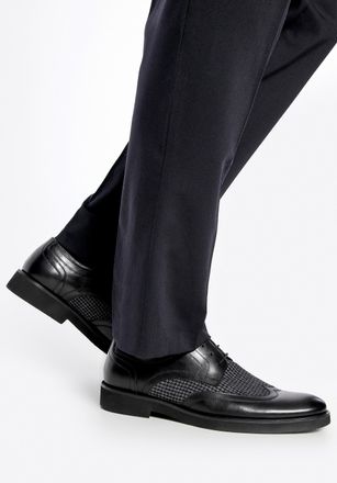 Wittchen Herren-Derbyschuhe aus schwarzem Leder mit Textileins&auml;tzen