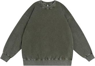 Generic 2026 Sweat à capuche rétro à col rond délavé et à épaules tombantes pour homme Grande taille, Vert, XXL