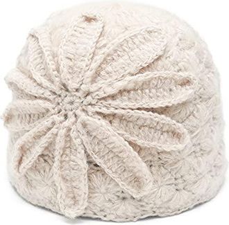 ZLYC Bonnet dhiver en tricot doux pour femme Motif crânes avec fleurs, Beige uni., taille unique