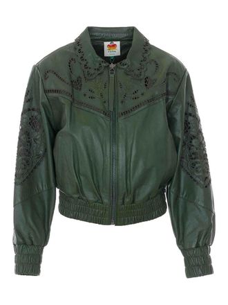 Farm Rio Blouson En Cuir - Vert