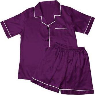 Generic Chemise de nuit pour femme - Ouverture sur le devant - Pyjama à manches courtes et satin - Confortable - Deux pièces - Pyjama court pour femme - 40, l