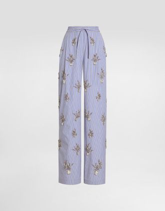 Dolce & Gabbana Poplin Trousers With Floral Embroidery - Frau Hosen Und Shorts Mehrfarbig 40