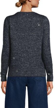 Lands End Pullover mit Pailletten, Damen, Größe:44-46 regular, Blau, Polyacryl/Polyester-Mischung, by Lands End