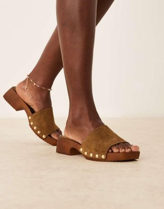 Asos Flare - Sabots style mules en daim de qualit&eacute; sup&eacute;rieure - Kaki-Vert