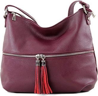 modamoda.de Ital Umhänge- / cuir sac à bandoulière T159, Couleur:violette Bordeaux