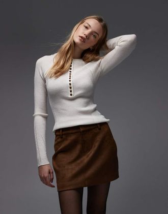 & Other Stories Top en maille c&ocirc;tel&eacute;e de laine avec col boutonn&eacute; - Blanc cass&eacute;