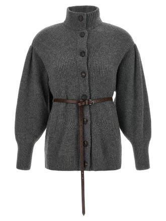 Brunello Cucinelli Ribbed Knit Chevron Cardigan - Gray