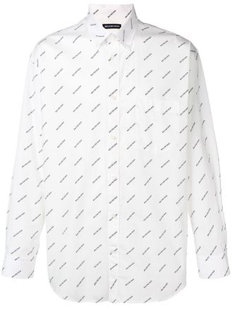 Balenciaga Chemise &agrave; Logo Imprim&eacute; - Blanc
