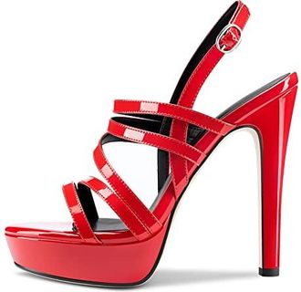 Castamere Femmes Fille Aiguille Haut High Talon Heel Plate-forme Romaines Sandales Lanières Cheville Slingback Boucle 13 CM Heels Rouge A 41 EU