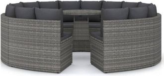 vidaXL 9-tlg. Garten-Sofagarnitur mit Auflagen Poly Rattan Grau vidaXL