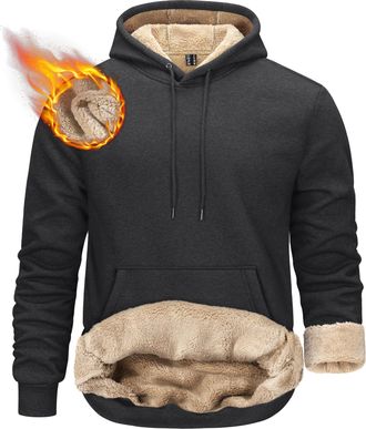 KEFITEVD Pullover Herren Hoodie Winter Kapuzenpullover f&uuml;r M&auml;nner Fleece Hoody Thermo Schwarz Winterpullover Warm Langarm Sherpa Hoodies M