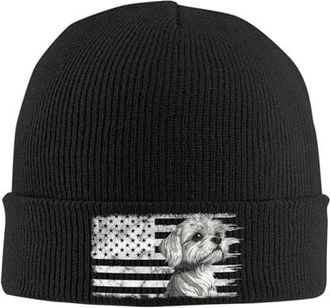 Generic Bonnet Thermo Chien Maltais Drapeau Am&eacute;ricain Coupe-Vent Chapeau Respirant Bonnet en Tricot pour Femme Temps Froid Cyclisme