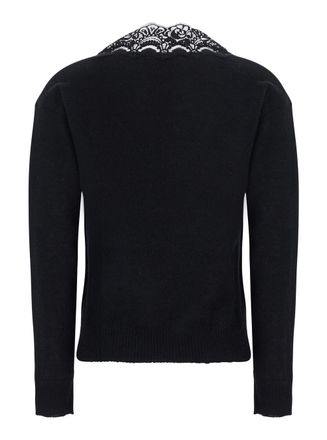 Jucca Lace-Trimmed V-Neck Alpaca Sweater - Black