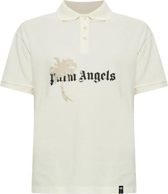 Palm Angels Bedrucktes Baumwoll-Polohemd - - Tops - Herren - Beige - XS