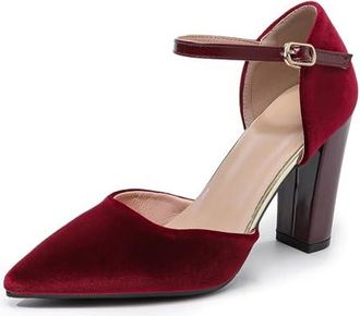 Generic Escarpins en velours avec sangle de cheville et bout pointu pour femme - Pour mariage, soir&eacute;e et f&ecirc;te, rouge vin, 38.5 EU