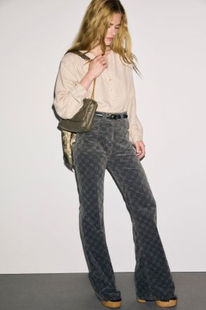 Gerard Darel Pantalon flare en velours &agrave; monogramme - ANNA - anthracite