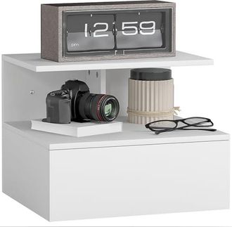 HOMCOM Nachttisch h&auml;ngend Beistelltisch mit Schublade, offenes Fach, Nachtschrank Nachtkommode Sofatisch f&uuml;r Schlafzimmer, Wohnzimmer, Wei&szlig;, 39,8 x 35 x 31,6