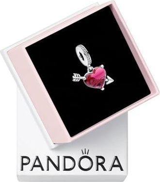 Pandora Pandora Moments Charm pendant Coeur et Flèche en argent sterling avec zircones cubiques transparentes et verre de Murano rouge