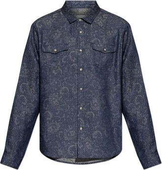 Etro Homme, Chemises, Bleu, Taille: S Chemise en denim jacquard de coton et lin avec motif cachemire feuillu