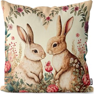 Void Watches Hasen Pärchen Herz 50x50 Kissenhülle Polyester Zierkissen Couchkissen Ostern Osterdeko Deko