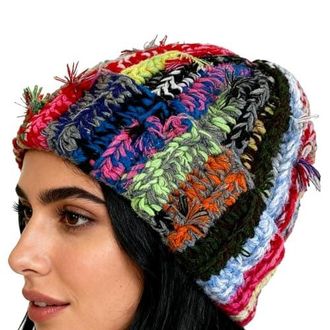 Generic Bonnet tricot&eacute; - Bonnet thermique ray&eacute; color&eacute;, r&eacute;sistant au froid, pour int&eacute;rieur et ext&eacute;rieur, voyage, bureau, hiver, trajets et ski