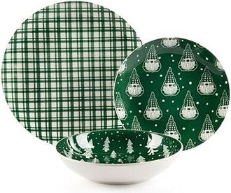 Excelsa Green Winter Porzellanteller-Service, 18-teilig, Grün mit Weihnachtsmotiven, flache Teller 27 cm, Boden 20,5 cm, Obst 20,5 cm