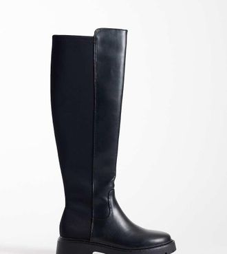 London Rebel Bottes chunky extensibles Orah &agrave; hauteur du genou en noir