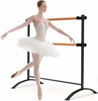 Costway 120cm Ballettstange freistehend, Ballet Bar 4 stufig h&ouml;henverstellbar, Ballett Barre mit 2 Holzstangen, Stretch Barre bis 50KG belastbar