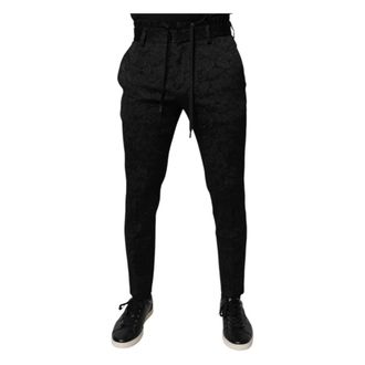 Dolce & Gabbana Schwarze Brokat Skinny Anzughose - - Trousers - Herren - Schwarzk - XS