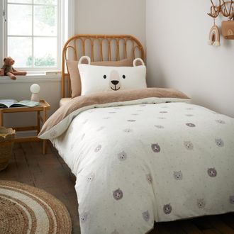 Catherine Lansfield Cosy Bear So Soft Bettw&auml;sche-Set f&uuml;r Einzelbett mit Kissenbezug, Natur