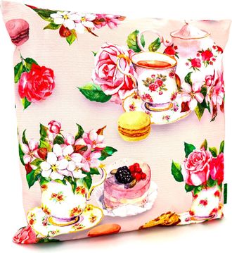 Heimtexland Outdoor Deko Kissen 45x45 wetterfest Gartenkissen mit Füllung Lounge Dekokissen wasserabweisend Outdoorkissen Gartenkissen Tea Time Typ913 Malve