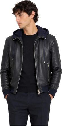 Dolce & Gabbana Homme, Vestes, Bleu, Taille: S Veste en cuir dagneau avec capuche