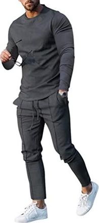 Onsoyours Ensemble de Survêtement Homme Été 2 Pièces T-Shirt Manches Courtes/Manches Longue Pantalon Élastique Décontracté Sportswear Tenue de Sport Respirant P