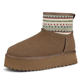 Mishansha Bottines Fourr&eacute;es Femme Hiver Confortables Bottes de Neige Plateforme Antid&eacute;rapant Marron Cacao 39EU