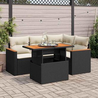 vidaXL Vidaxl - Salon de jardin 5 pcs avec coussins noir r&eacute;sine tress&eacute;e acacia