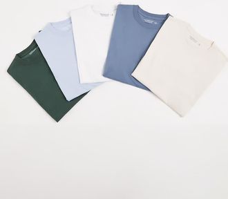 Abercrombie & Fitch Lot de 5 t-shirts - Bleu, beige et blanc-Multicolore