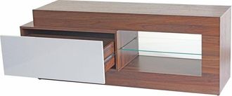 Hhg TV-Rack 098, Fernsehtisch Lowboard Schrank, 3D-Struktur Walnuss-Optik hochglanz 55x150x47cm