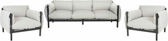 Beliani Lounge Set Hellgrau und Schwarz Aluminium 3-teilig f&uuml;r 5 Personen mit Kissen Stoff 3er Sofa und 2 Sessel Outdoor Terrasse Garten Ausstattung