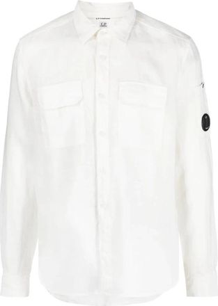 C.P. Company Linen Logo Shirt - - Jackets - Herren - Wei&szlig; - S