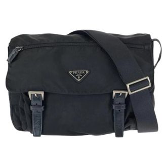 Prada Pre-owned Nylon Leather Tessuto Triangle Logo Shoulder Bag - - Pre-owned - Damen - Schwarzk - ONE SIZE