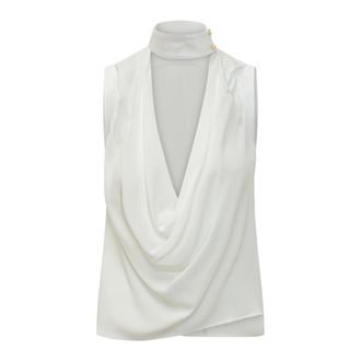 Elisabetta Franchi Femme, Tops, Blanc, Taille: 38 FR Top en tissu georgette de viscose