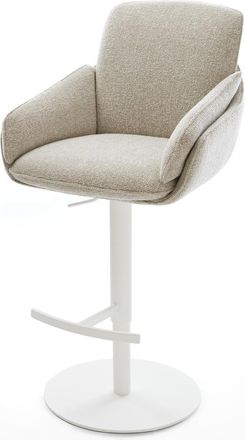 DELIFE Barstuhl Luan-Flex Webstoff Soft Beige Drehfu&szlig; h&ouml;henverstellbar Metall Wei&szlig;, Barst&uuml;hle