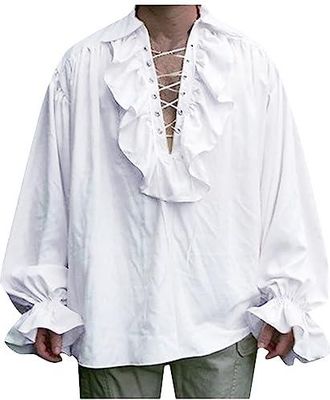 ORANDESIGNE Chemise à Manche Longue pour Homme Vintage Médiévale Vêtements Viking à Lacets Pirate Shirt Vampire Renaissance Victorien Steampunk Gothique à Volants