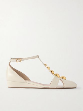 Chlo&eacute; Cleia Wedges Aus Leder Mit Nieten - Wollwei&szlig;