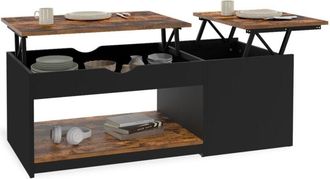 IDMarket Idmarket - Table basse 2 plateaux relevables eyla avec coffre bois foncé effet vieilli et noir