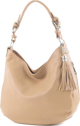 modamoda.de T200 Damen Leder Schultertasche Henkeltasche handmade in Italy (Beige)