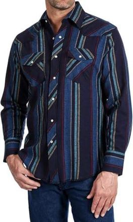 Wrangler Mens Western Flannel Shirt Lightweight, Stripe, Medium